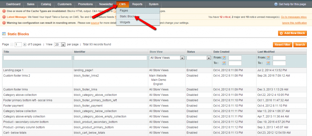 How To Call Static Block In Cms Page From Magento Admin Panel
